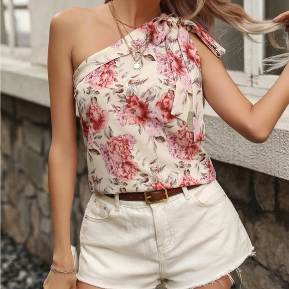 Tops | Boho One Shoulder Floral Print Tie Top Blouse Shirt | Poshmark